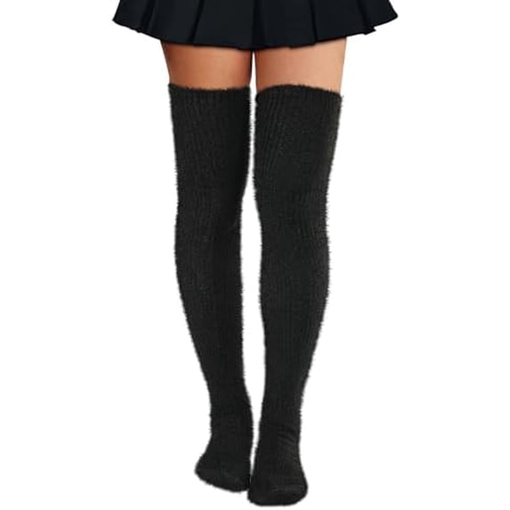 Fuzzy Thigh High Socks for Women Fluffy Leg Warmers Plush Thick Over ...