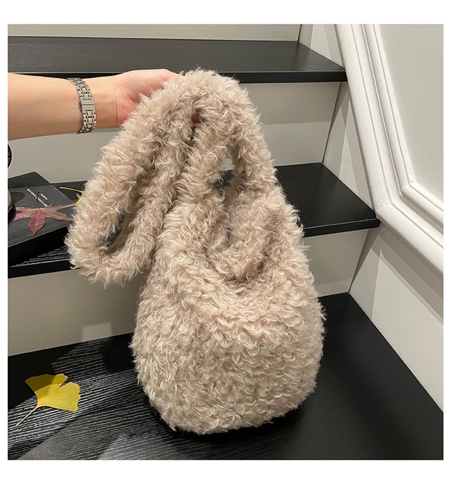 Fuzzy Tote Bag For Women Large Shoulder Cute Faux Purses Soft Furry ...