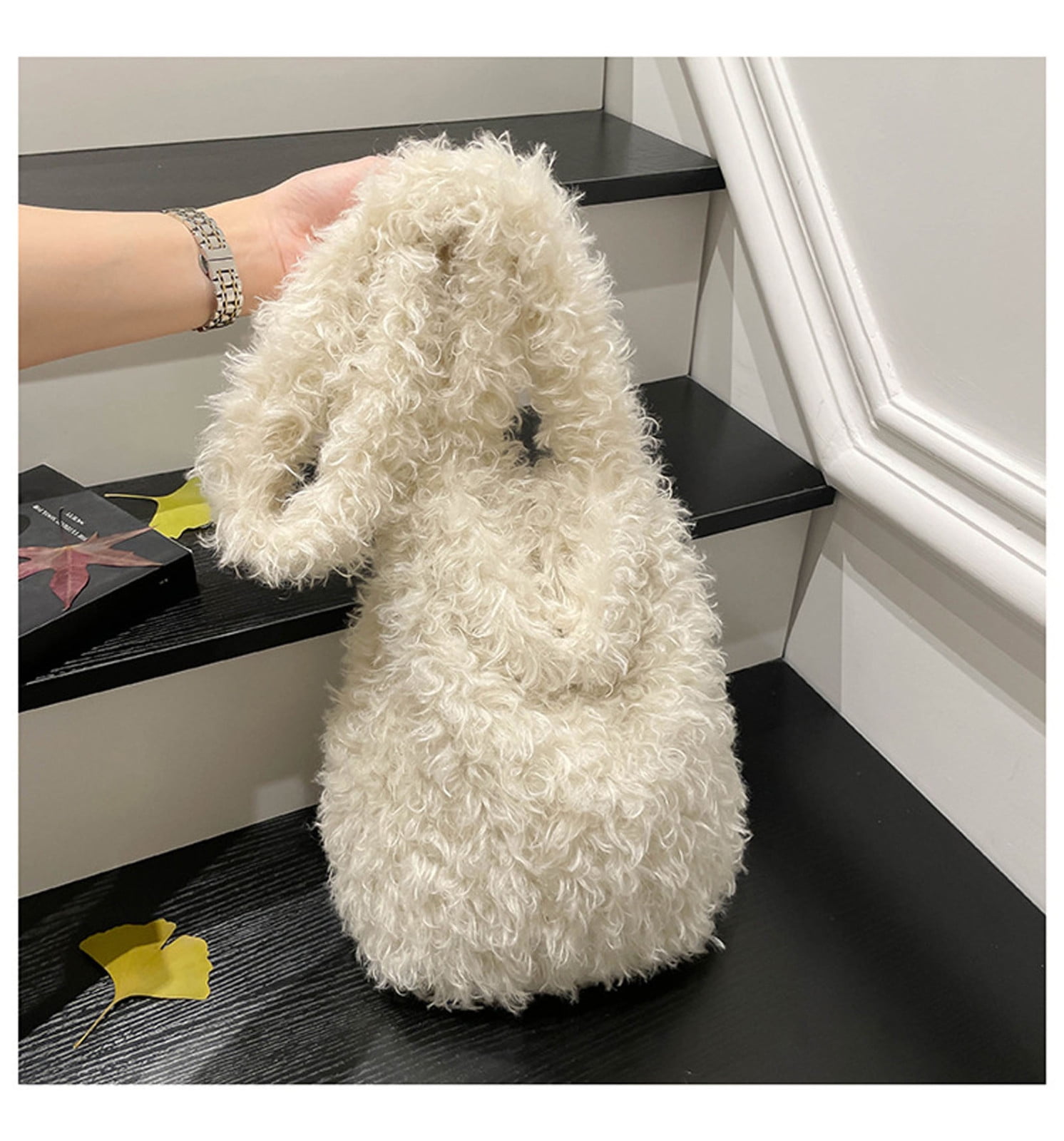 Fuzzy Tote Bag For Women Large Shoulder Cute Faux Purses Soft Furry ...