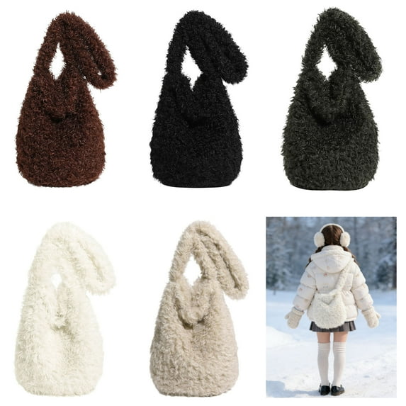 Fuzzy Tote Bag for Women | Large Soft Furry Faux Fur Shoulder Purse ...