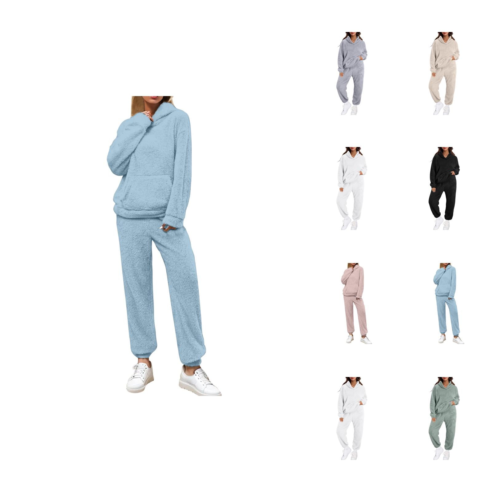Fuzzy Track Suits for Women Set Fall Winter Hoodie and Jogger ...