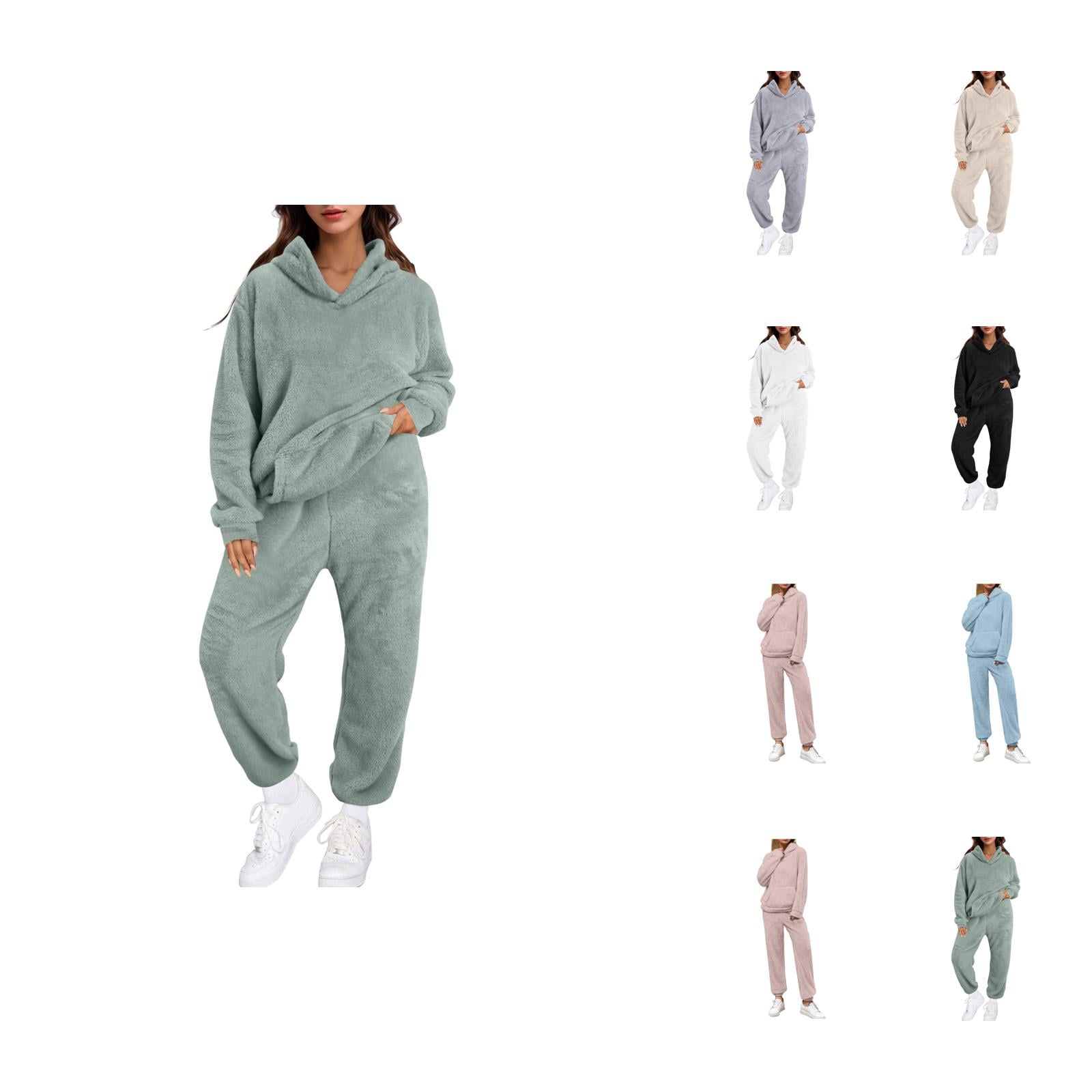 Fuzzy Track Suits for Women Set Fall Winter Hoodie and Jogger ...