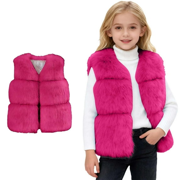 Fuzzy Vest for Girls Pink Vest Kids Cozy Warm Winter Clothes Girls ...