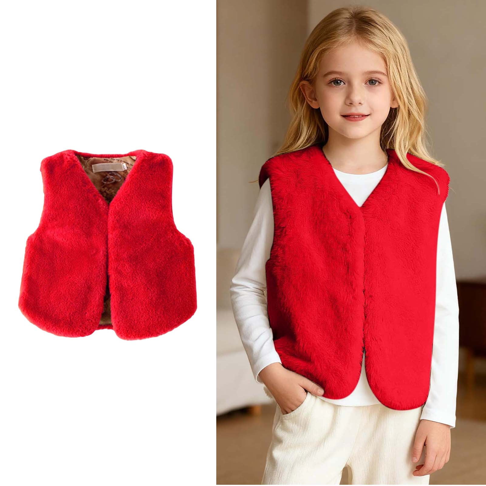 Fuzzy Vest for Girls Red Vest Kids Cozy Warm Winter Clothes Size 4-5 ...