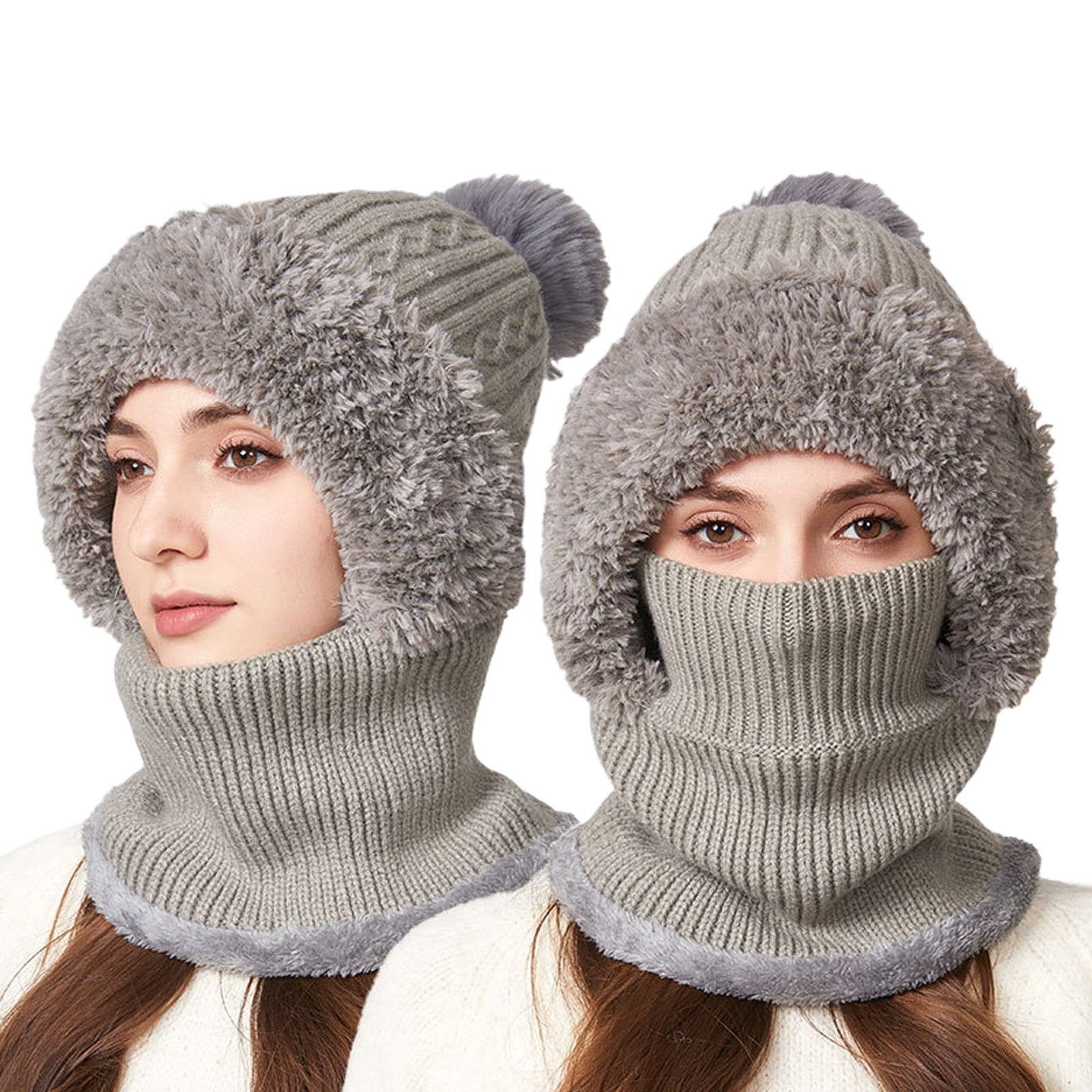 Fuzzy Winter Hat Polyester Cotton Blend Knit Scarf Hat Warm Autumn ...