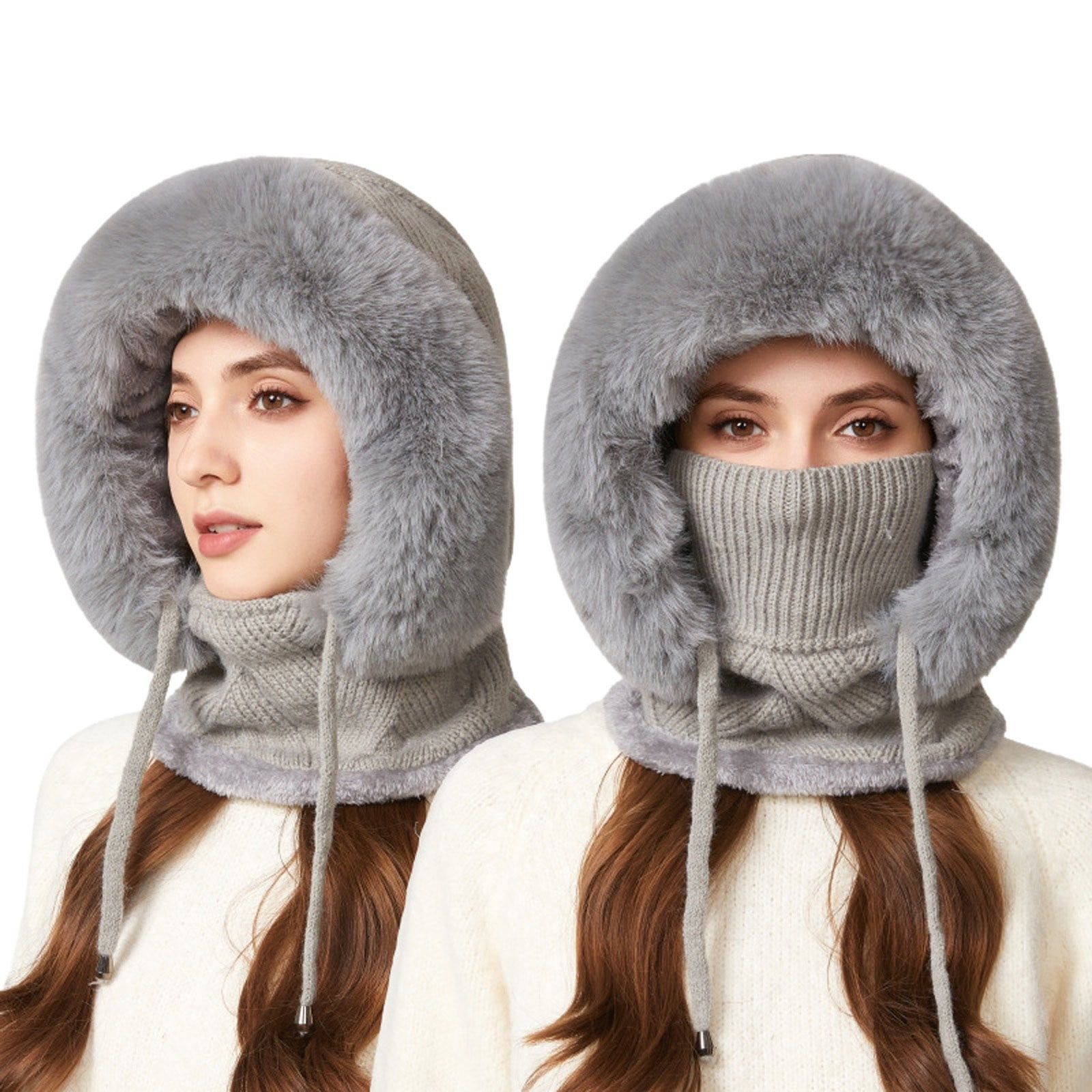 Fuzzy Winter Hat Polyester Cotton Blend Knit Scarf Hat Warm Autumn ...