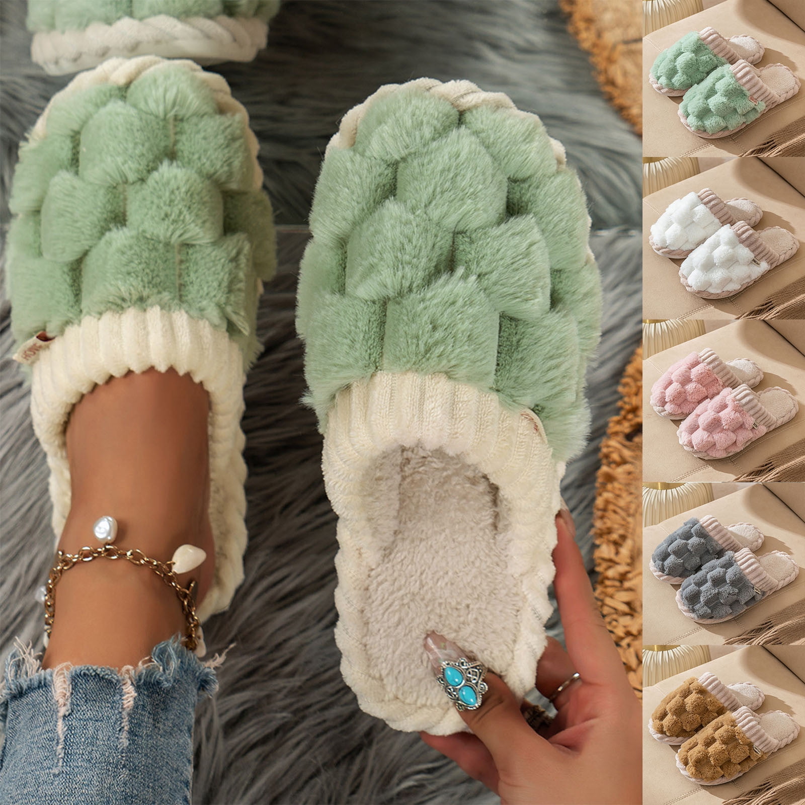 Fuzzy Womens Comfy Faux Fur House Slipper Scuff Memory Foam Slip On ...