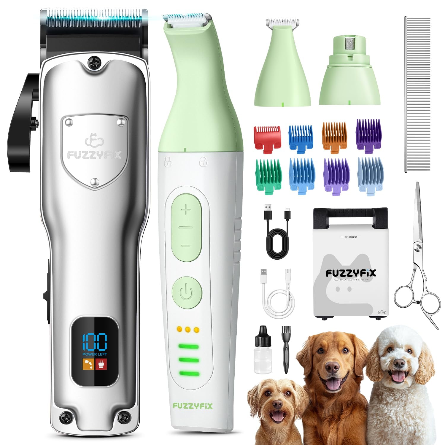 FuzzyFix Dog Grooming Kit, Dog Clippers ATT1for Grooming for Thick ...