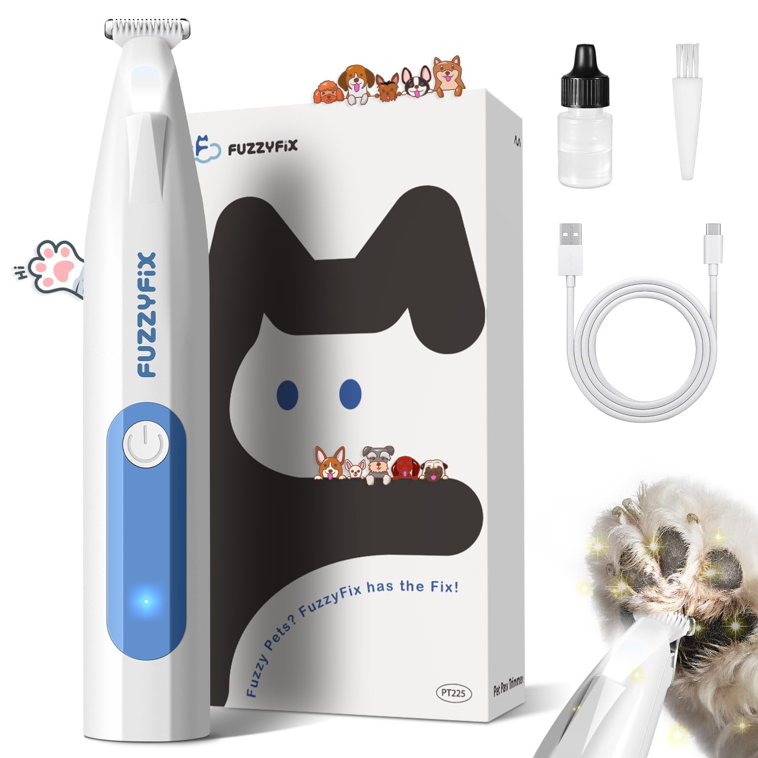 FuzzyFix Dog Paw Trimmer with HYZ01 LED Light, 18 mm Widen Blade, Low ...