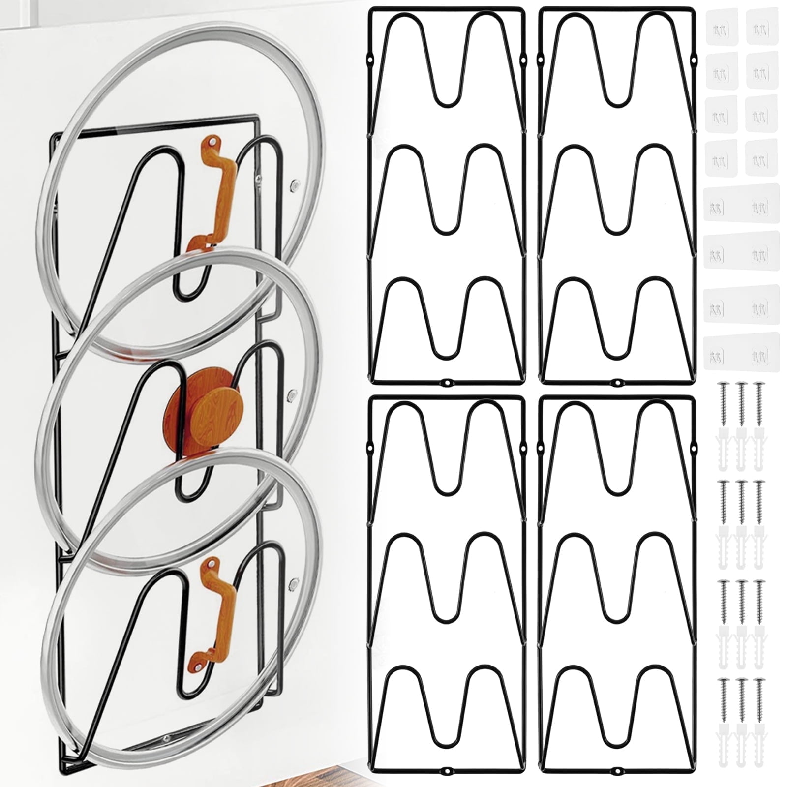 Fvkrnyz 4PCS Pot Lid Organizer Rack for Cabinet Door,3-Tier Pot Lids ...