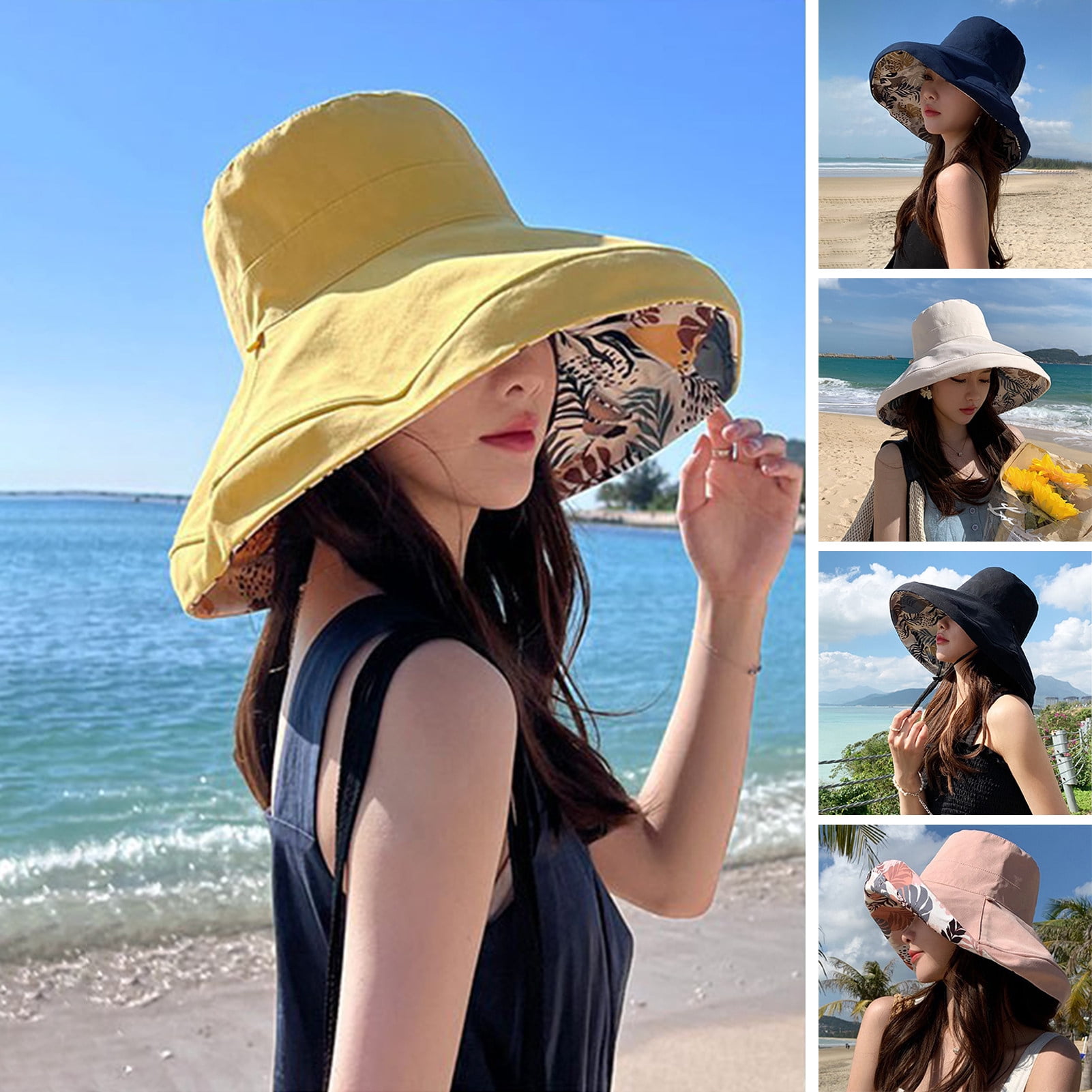 Fvsianol Bucket Hat With Chin Strap Reversible Bucket Hat Summer Casual ...