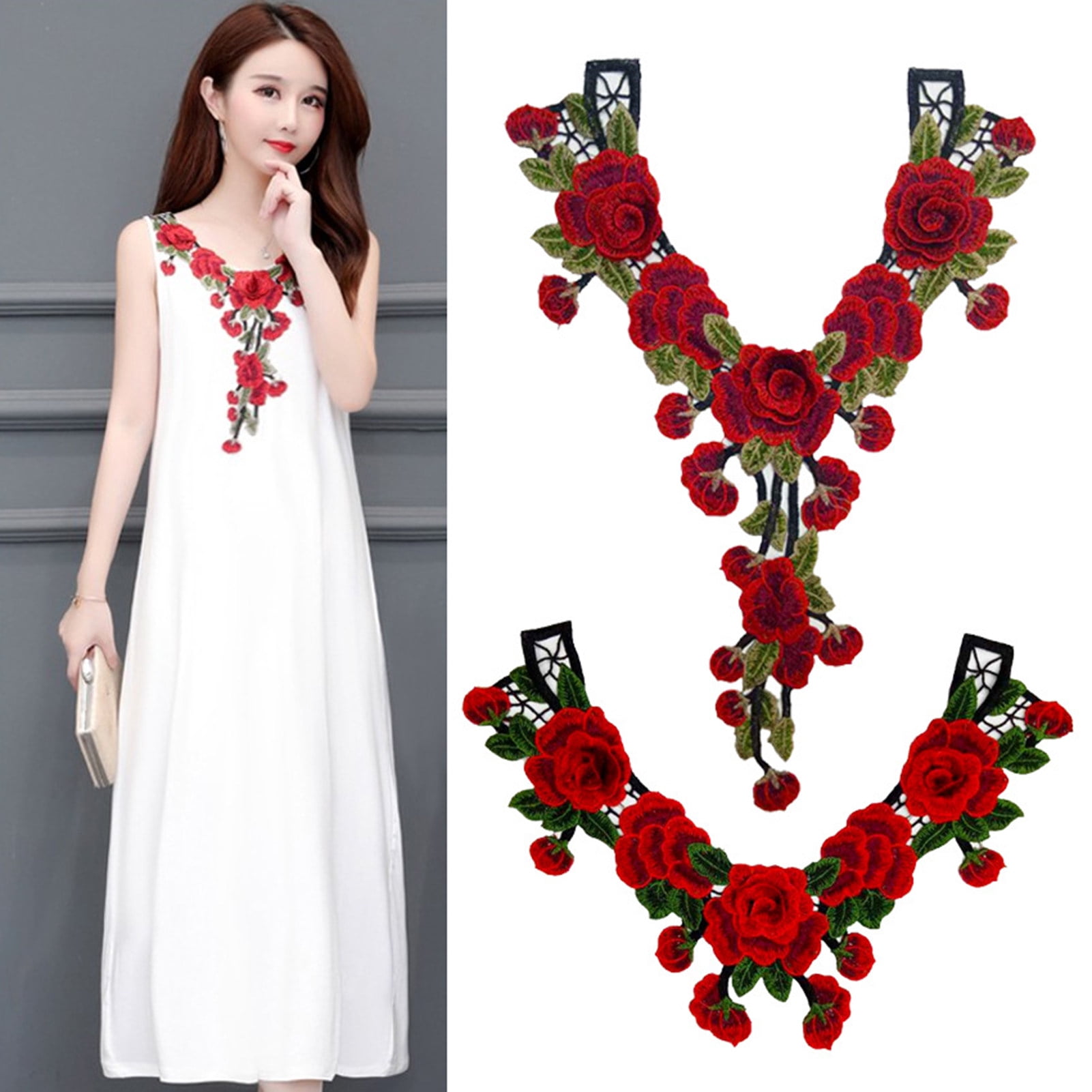 Fvsianol Collar Applique Embroidered Lace Patch V Shaped Hollow Out ...