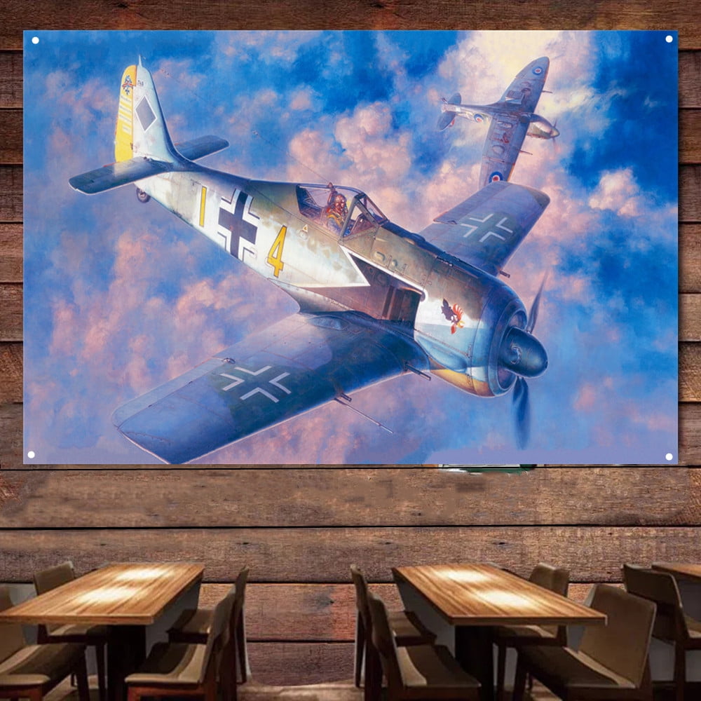 Fw 190A-4 German WWII Fighter Jet Banner Wall Art Canvas Banner - 38" x ...