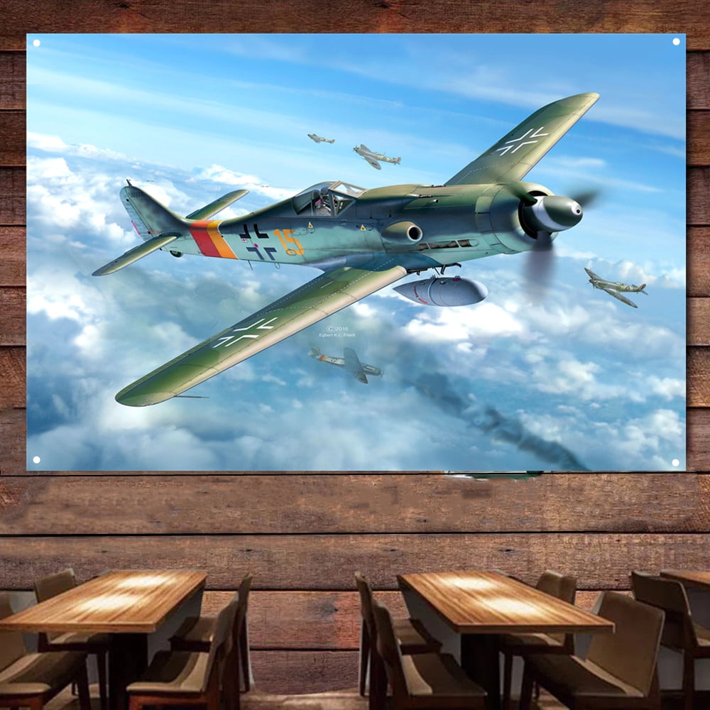 Fw190D-9 Fighter Jet Banner Wall Art Canvas Banner - 38" x 57" Aviation ...
