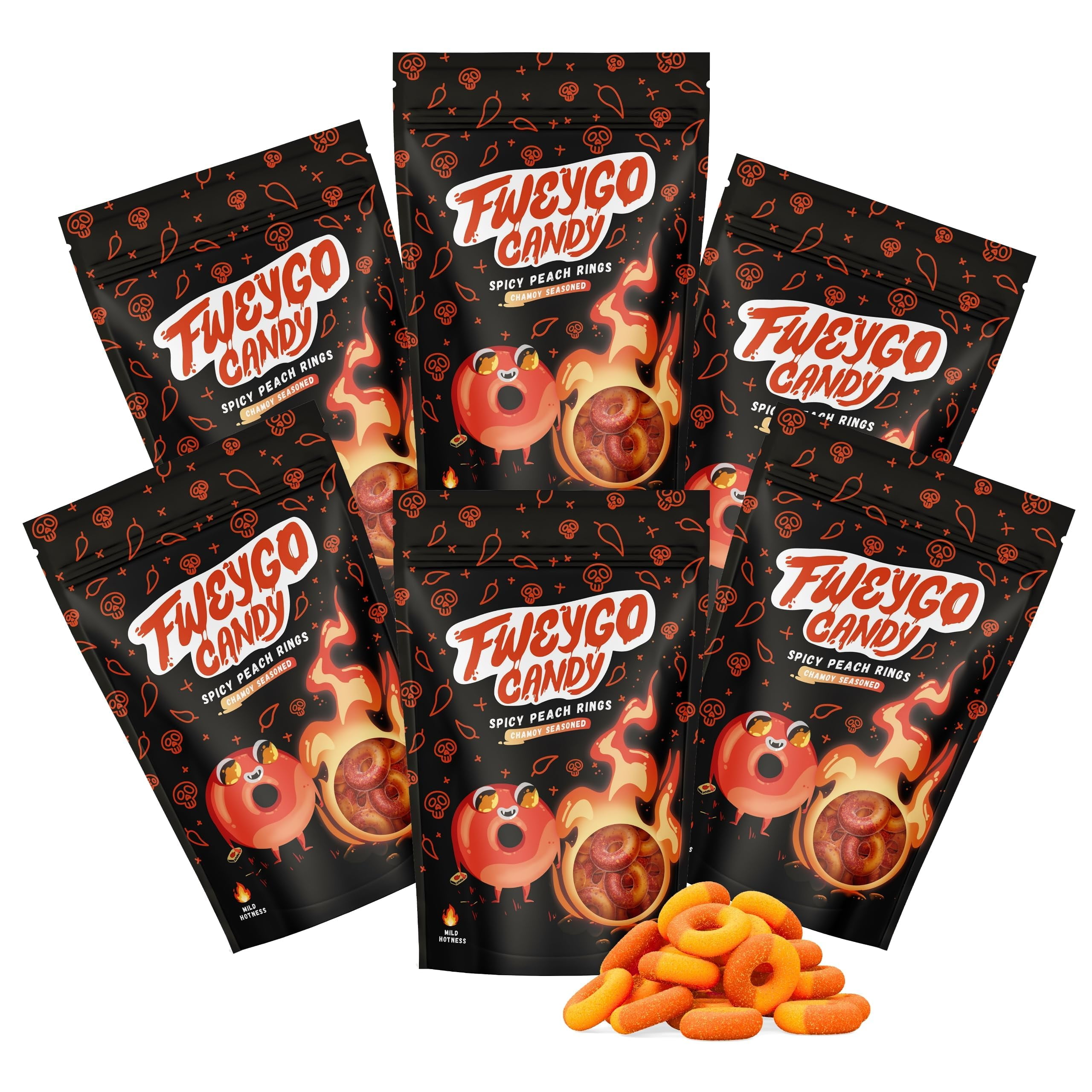 Fweygo Chamoy Candy Peach MZF22 Rings, 5 Ounce, Pack of 6, Mexican ...