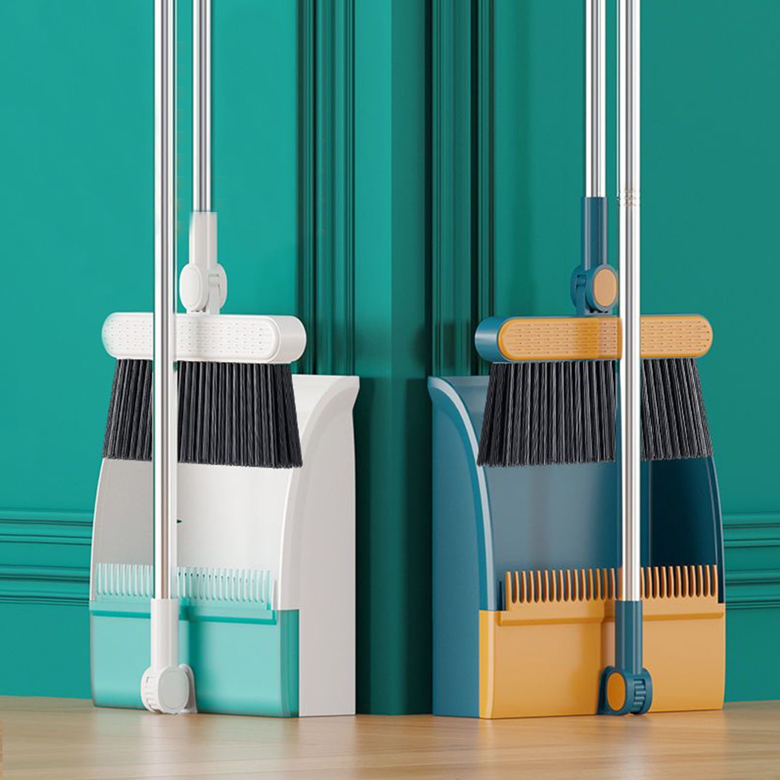 Fwqbns Broom and Dustpan Set,Long Handle Lightweight Broom Set Upright ...