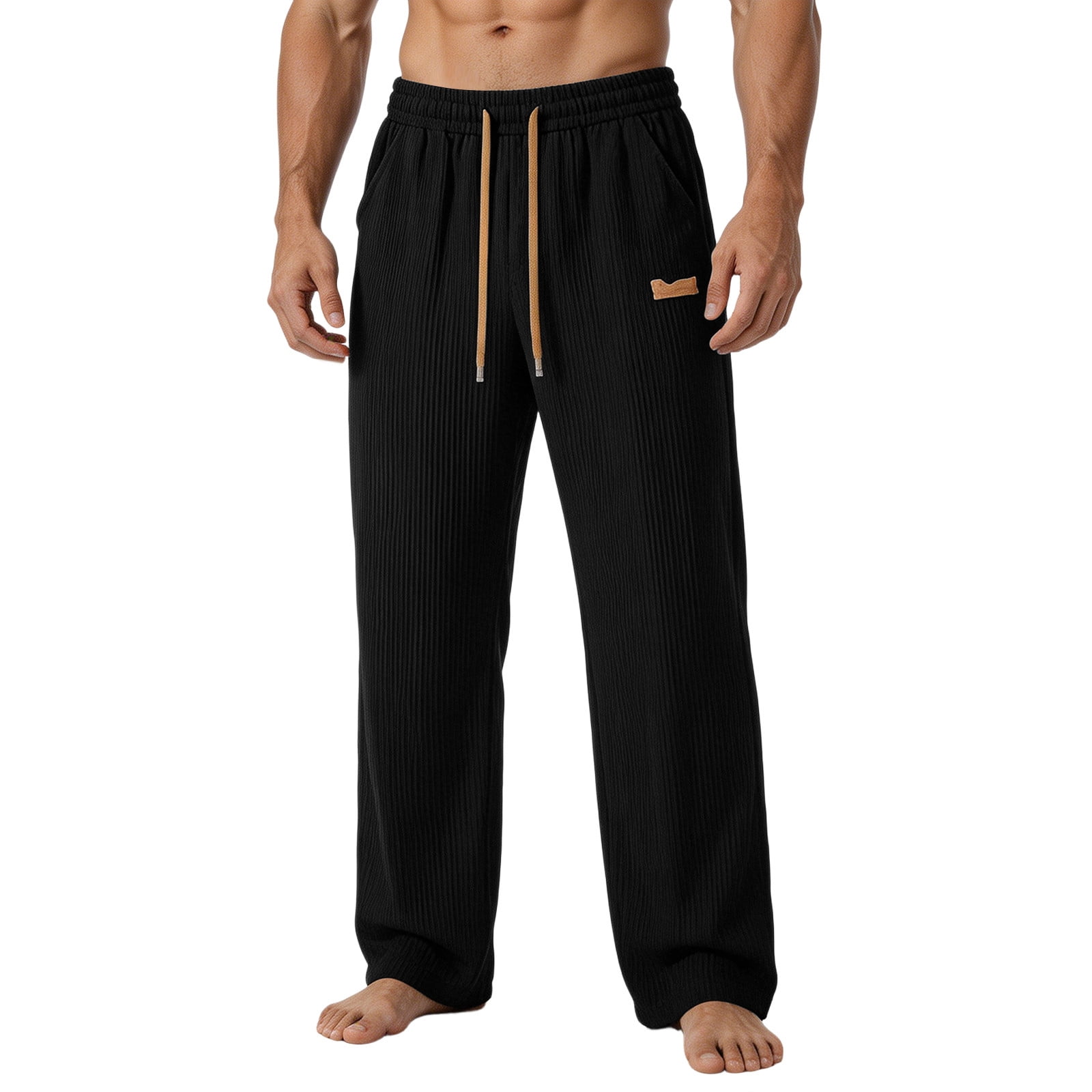 Fwqbns Men's Casual Ice Silk Drape Pants, Loose Straight Polyester ...