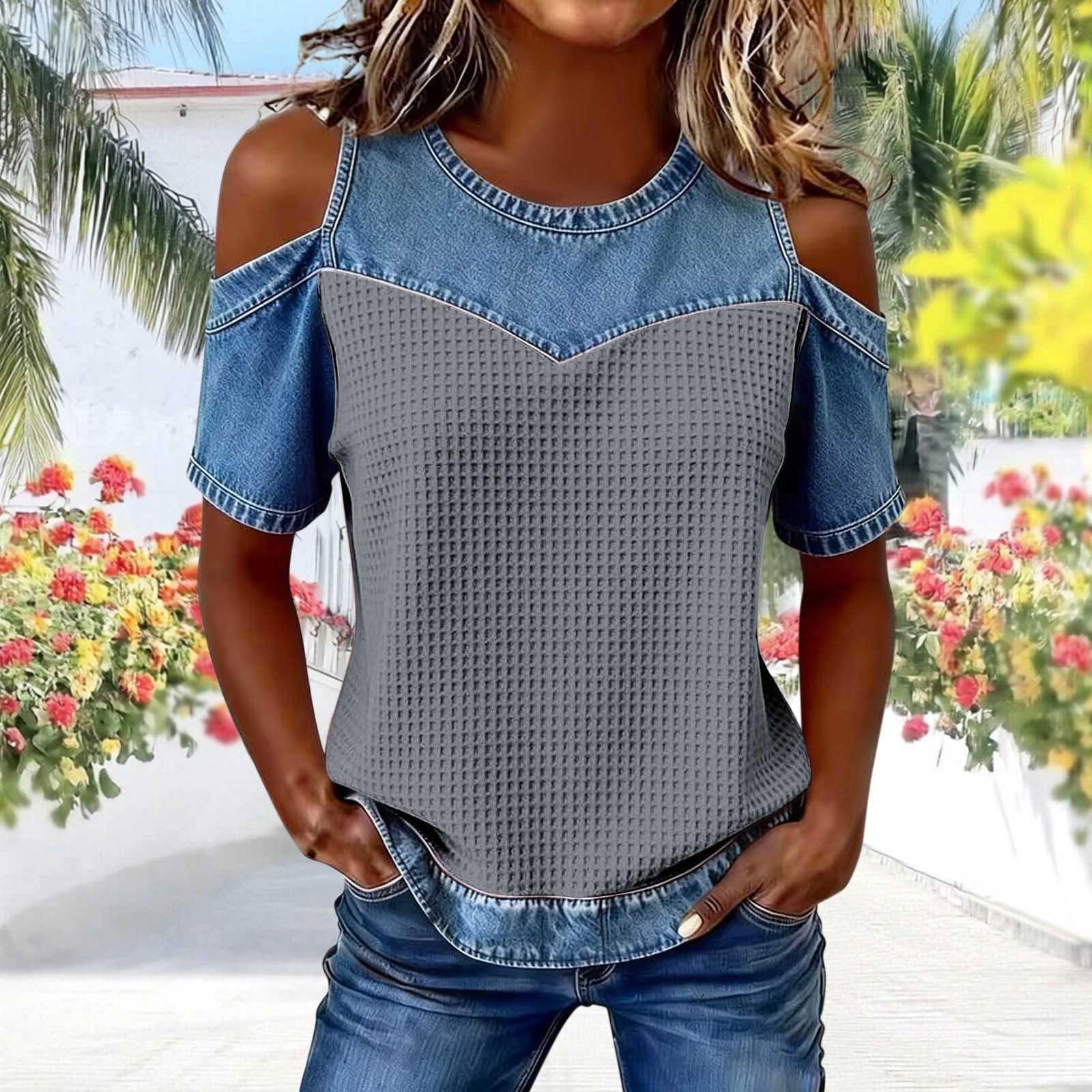 Fwqbns Women's Casual Loose Fit Solid Color Short Sleeve Tops with ...