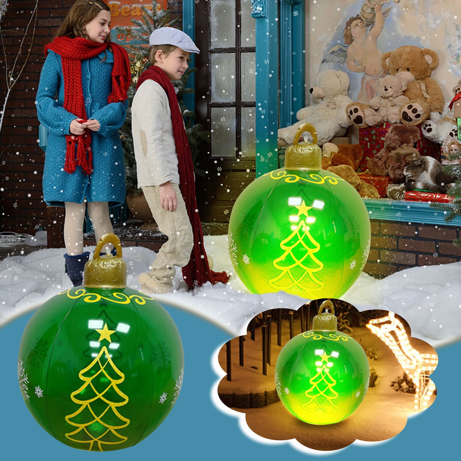 Fwttom 23.6" Christmas Inflatables Christmas Balls, Luminous Green ...