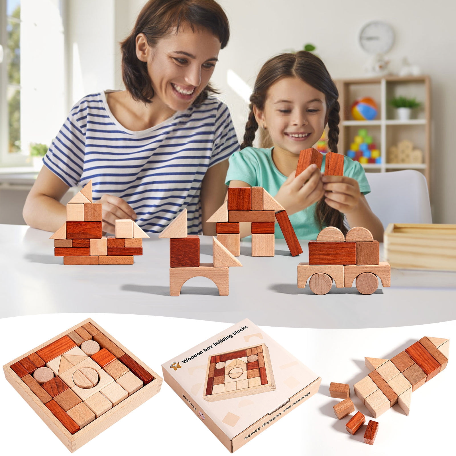 Fwttom Building Blocks, Solid Wood Large-grain Building Toys Gifts ...