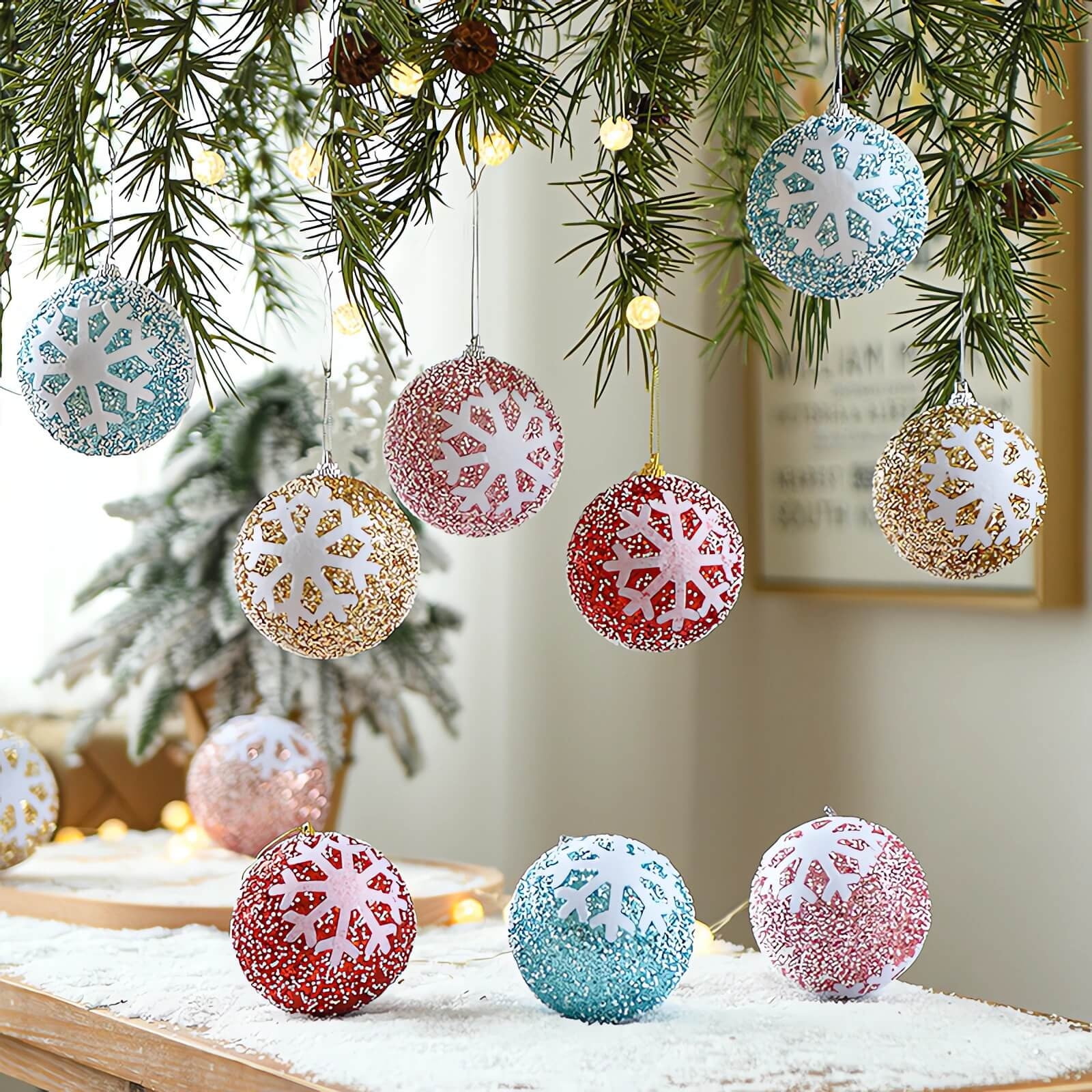 Fwttom Christmas Ball Ornaments, Shatterproof Snowflake Colored ...
