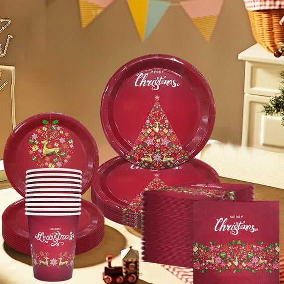 Fwttom Christmas Paper Plates, 10 pcs Xmas Tree Pattern Christmas ...