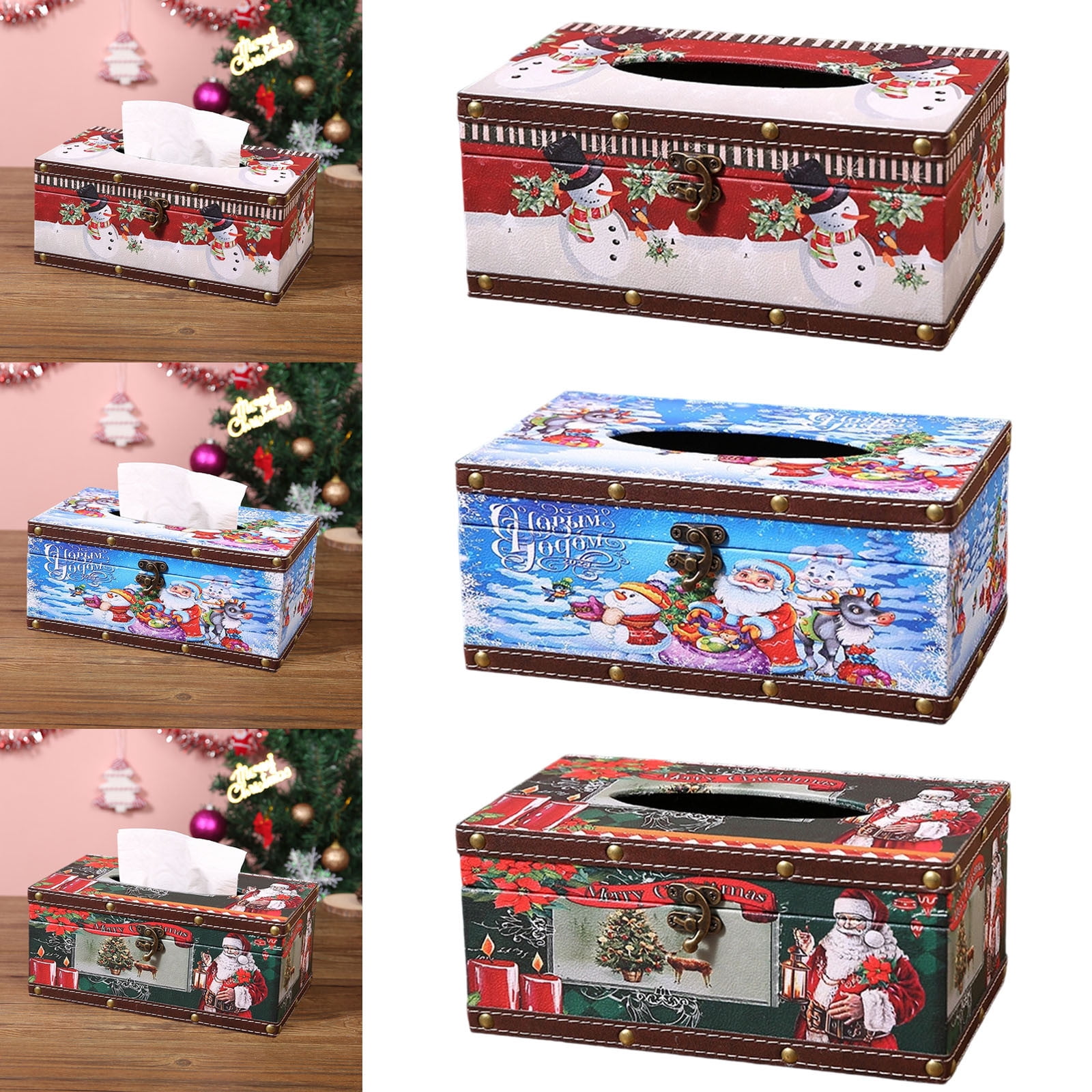Fwttom Christmas Wooden Tissue Box Cover, Xmas Design Kleenex Tissues ...