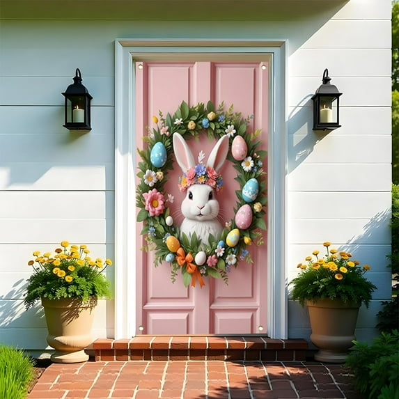 Fwttom Easter Door Cover - Fine Bunny Eggs Pattern Easter Theme Spring ...