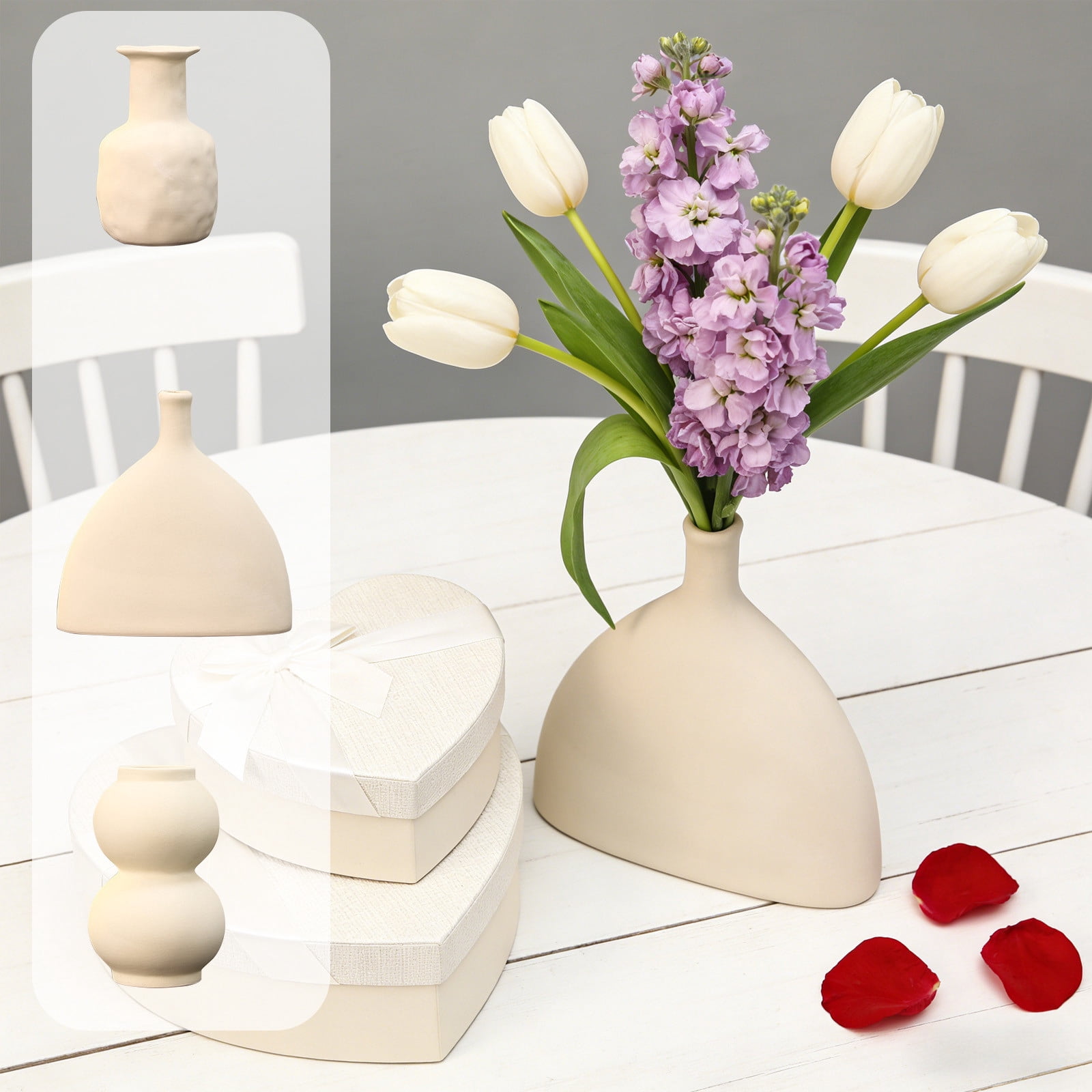 Fwttom Flower Vase, White Bisque Vases, White Plain Dry Vase for Home ...