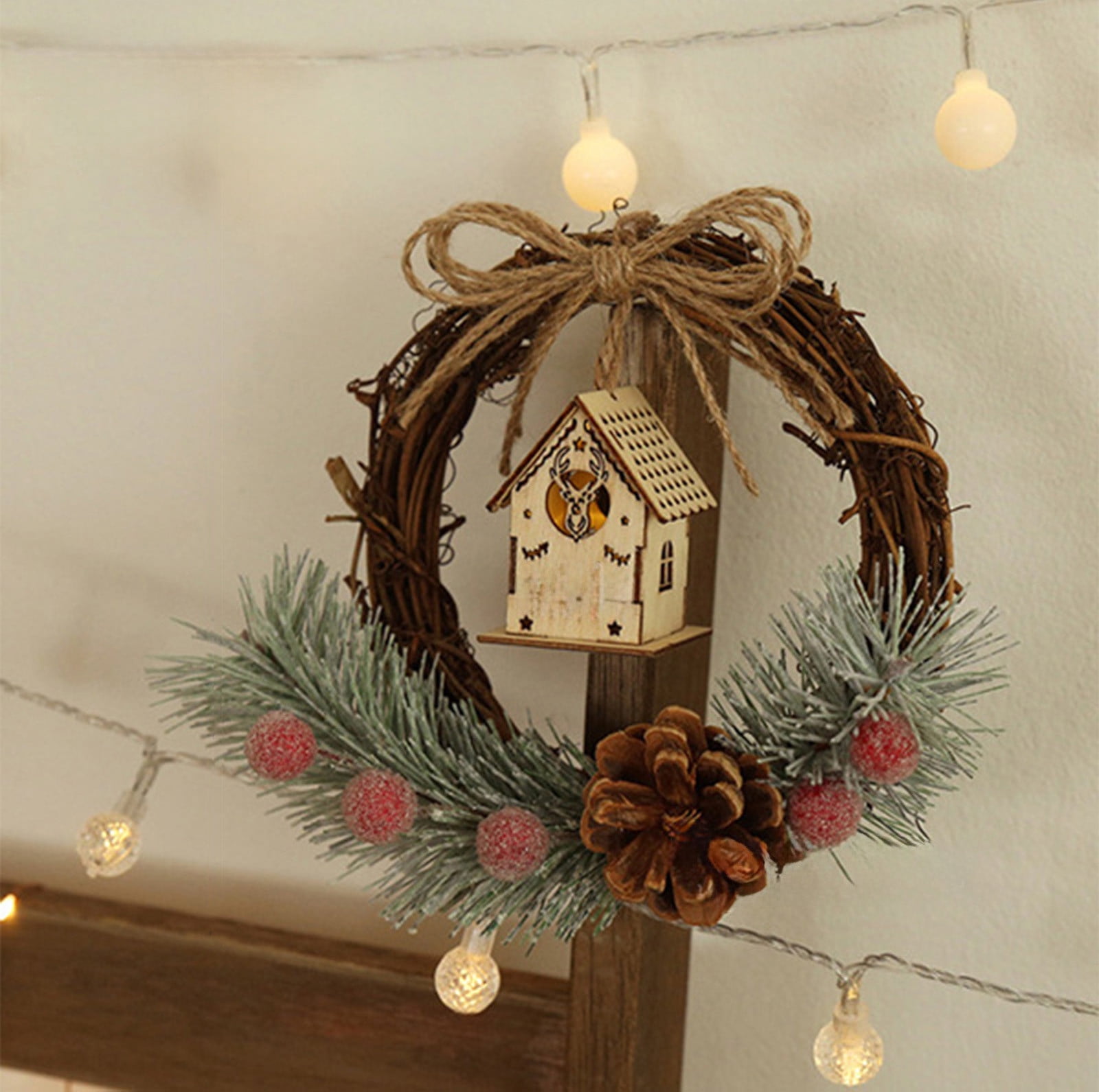 Fwttom Mini Christmas Wreaths, Christmas Decorations Scene Branch Mini ...