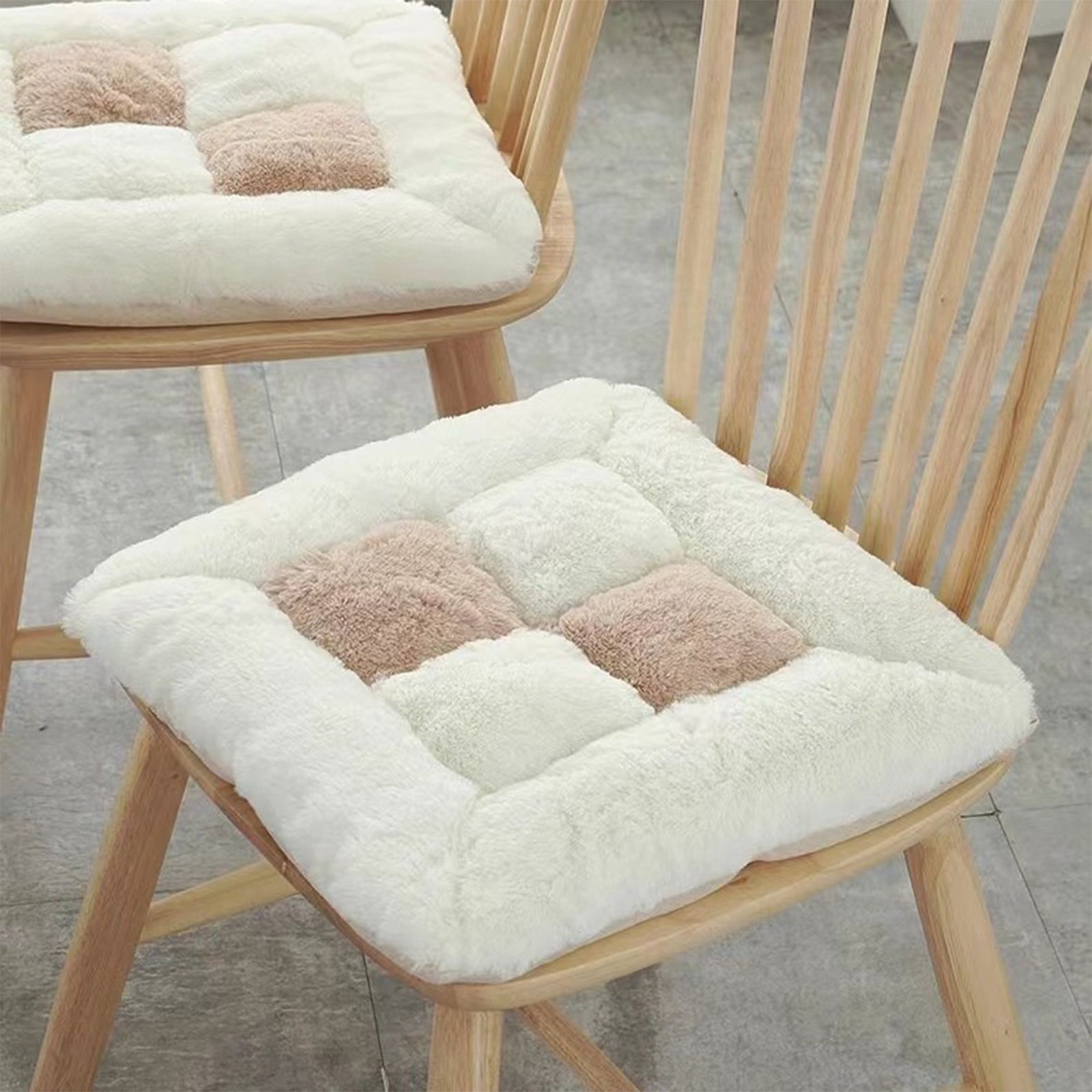 Fwttom Seat Cushion, Soft Furry Square Chair Cushions with Color-block ...