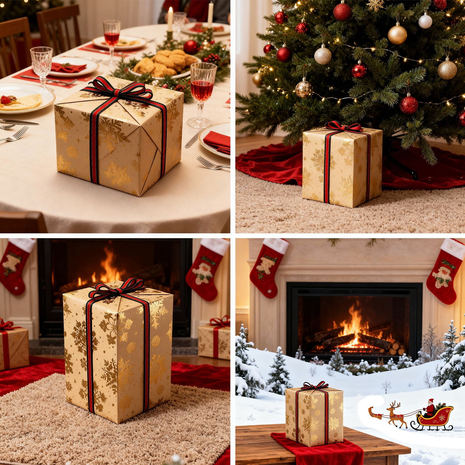 Fwttom Wrapping Paper Christmas Collection - Gold Foil Holiday ...