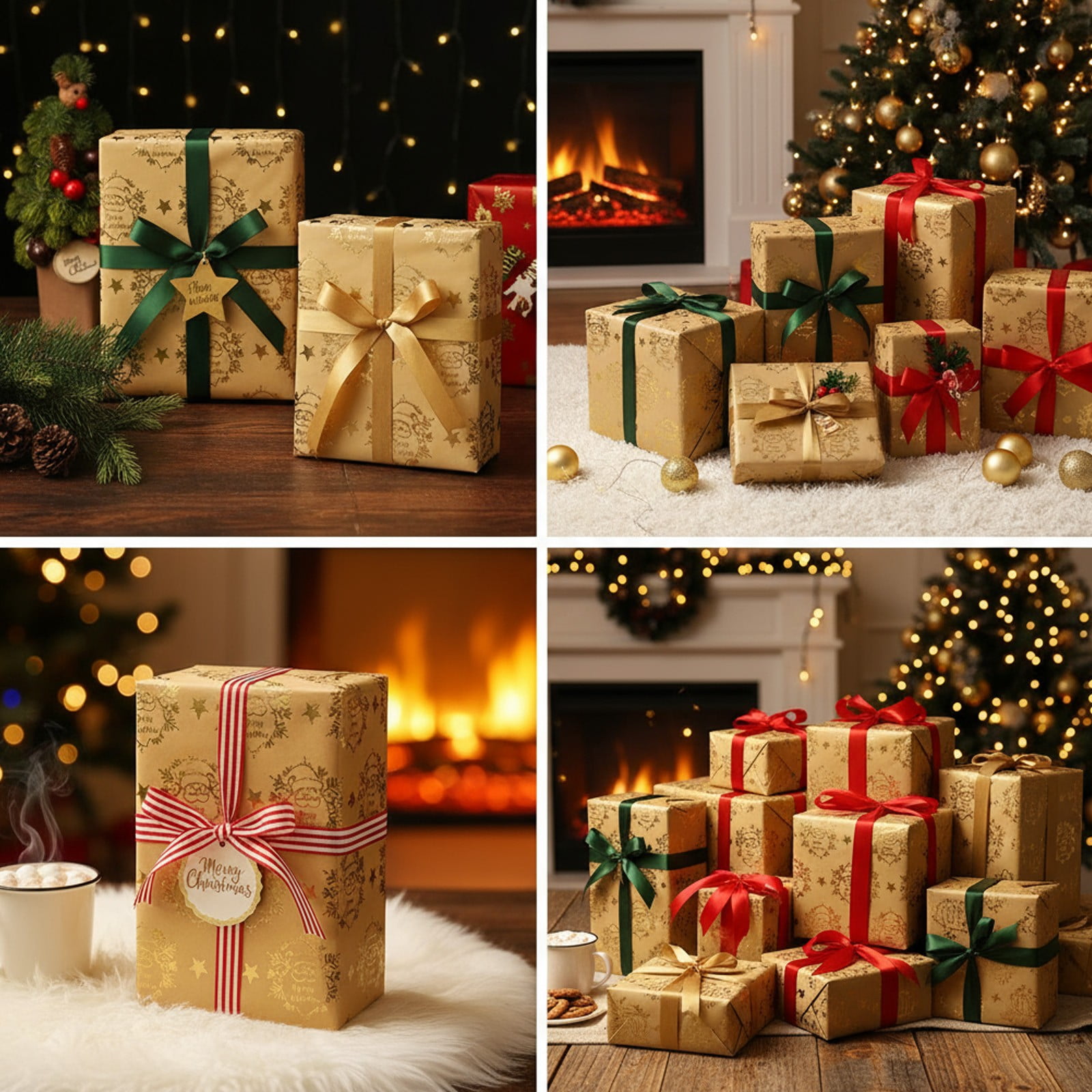 Fwttom Wrapping Paper Christmas Collection - Gold Foil Holiday ...