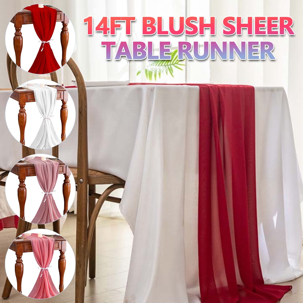 Fyeme 14Ft Blush Sheer Table Runner,Sheer Chiffon Wedding Table Cloth ...