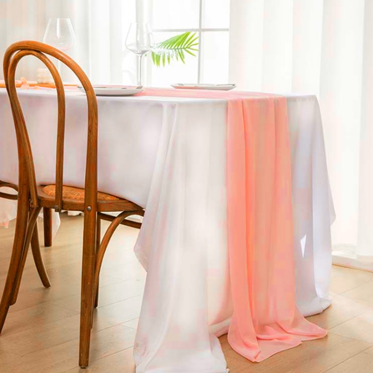 Fyeme 14Ft Blush Sheer Table Runner,Sheer Chiffon Wedding Table Cloth ...