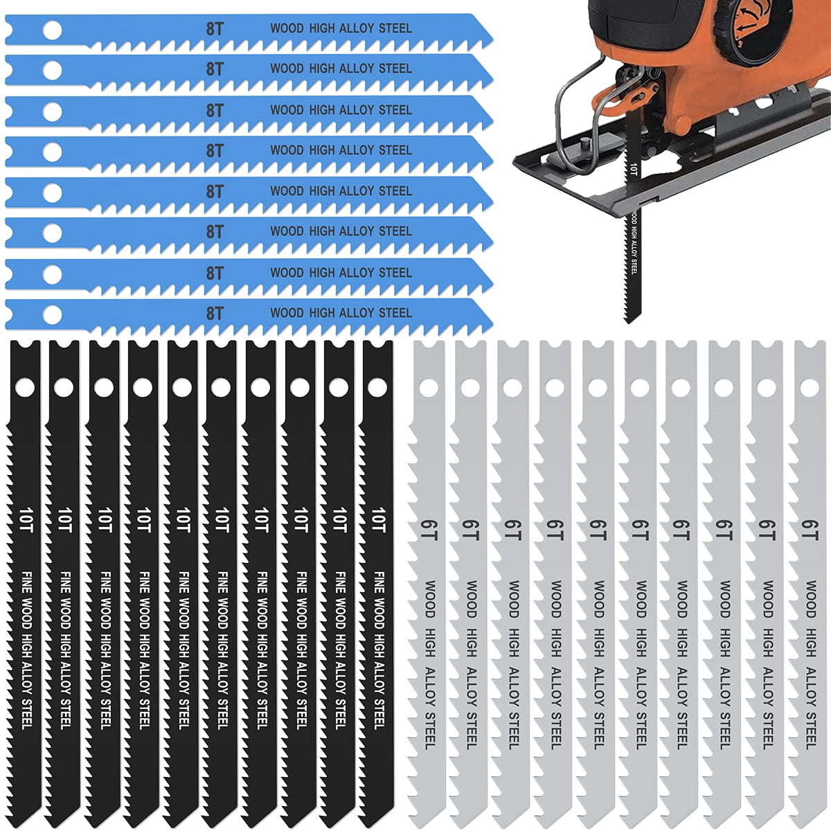 Fyeme 25pcs Jig Saw Blade Set 6T 8T 10T High Carbon Steel Assorted Saw ...