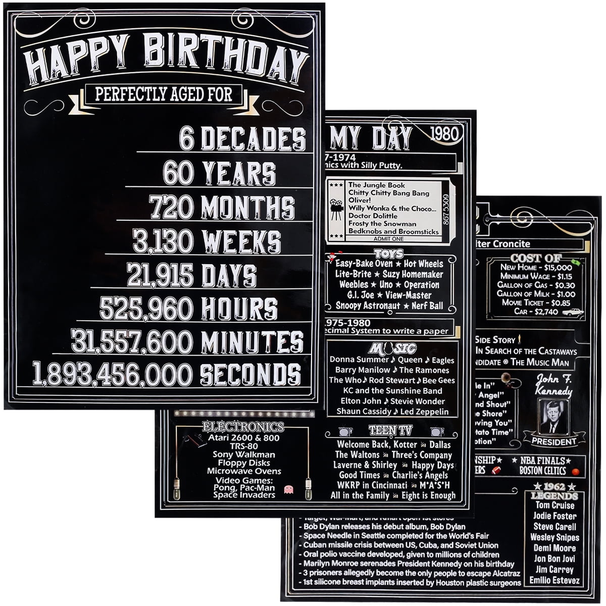 Fyeme 3Pcs 11x14" Vintage Birthday Poster Classy Birthday Poster Decor ...