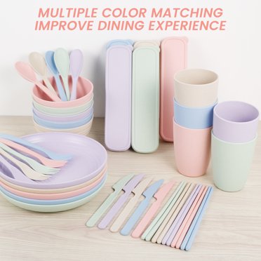 ZLion 28pcs Lightweight, Reusable Wheat Straw Dinnerware Set for 4 ...