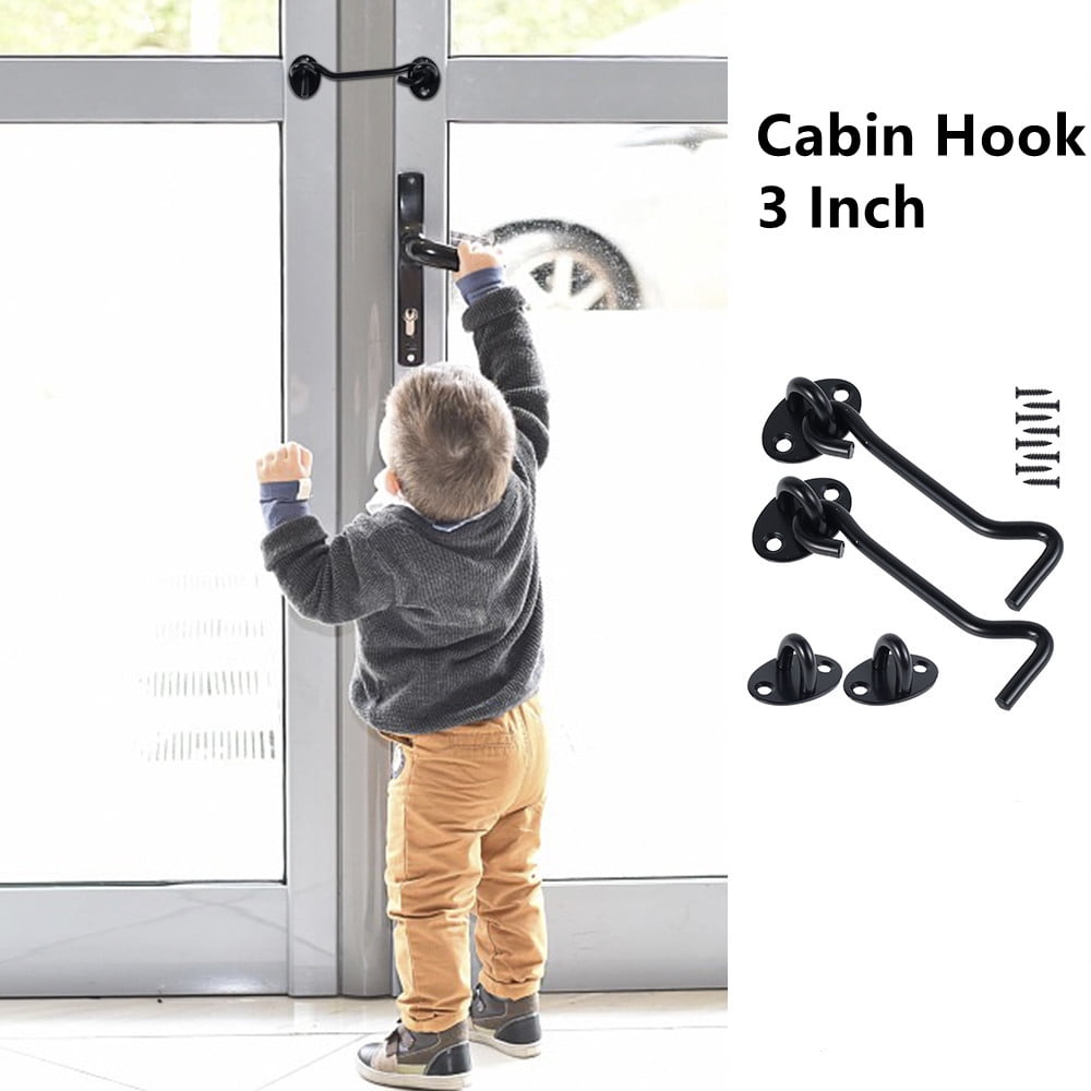 Fyeme Heavy Duty Hook and Eye Latch, Black Stainless Steel Door Lock ...