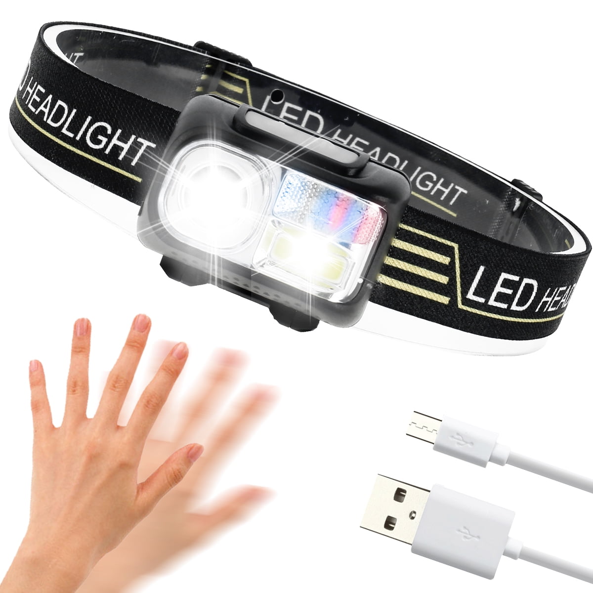Fyeme USB Rechargeable LED Headlamp IPX4 Waterproof Headlight with ...