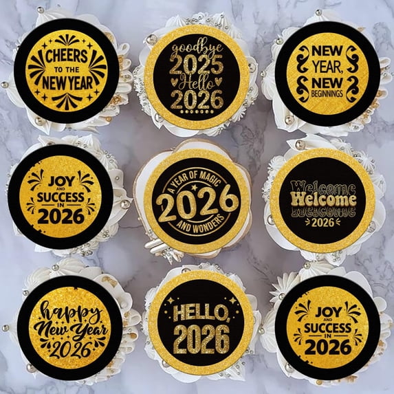 Fyeoxle 36PCS Edible 2026 GGA1 Happy New Year Cupcake Toppers Wafer ...