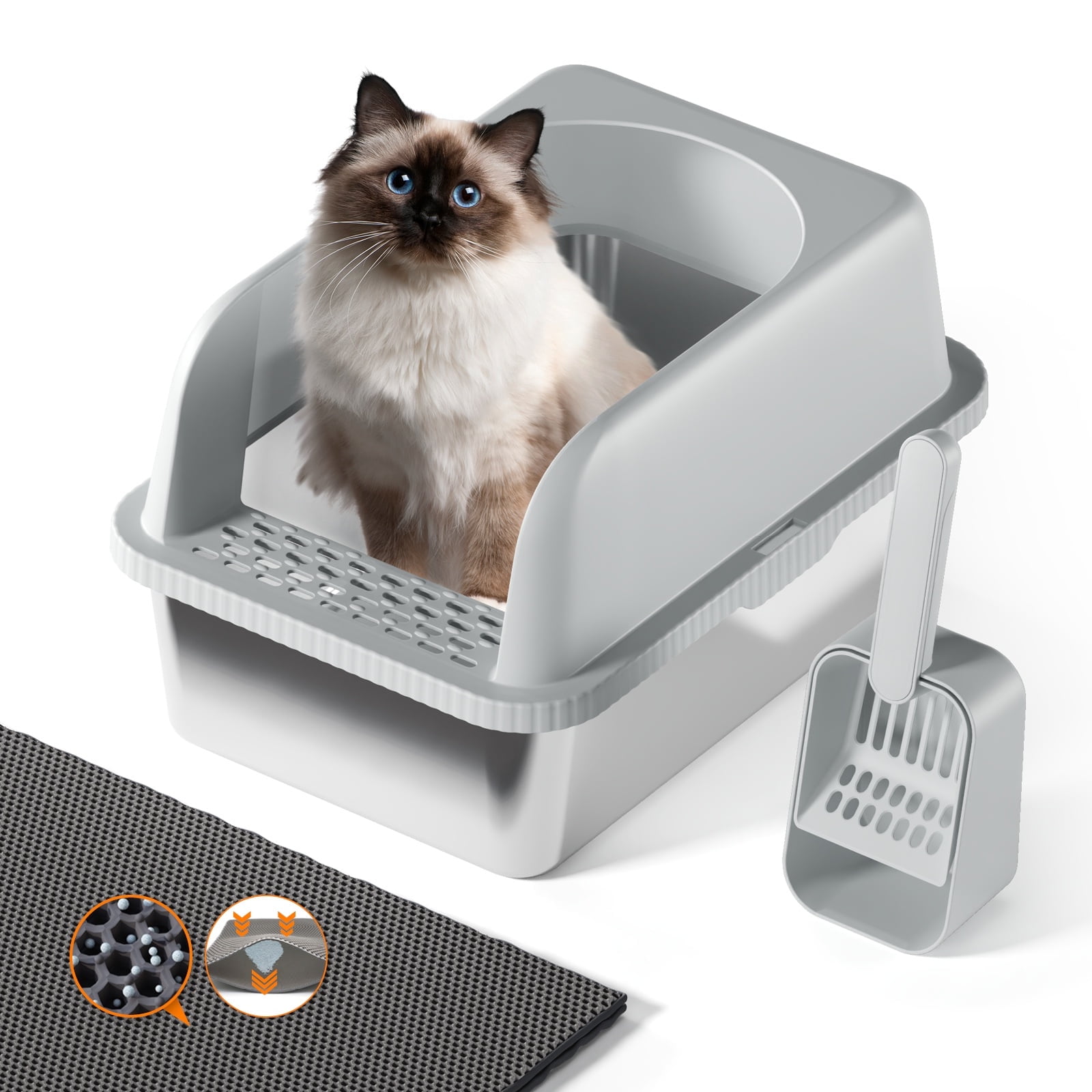 Fylica Stainless Metal Cat Litter Box, Open Top High Sided Litter Box ...