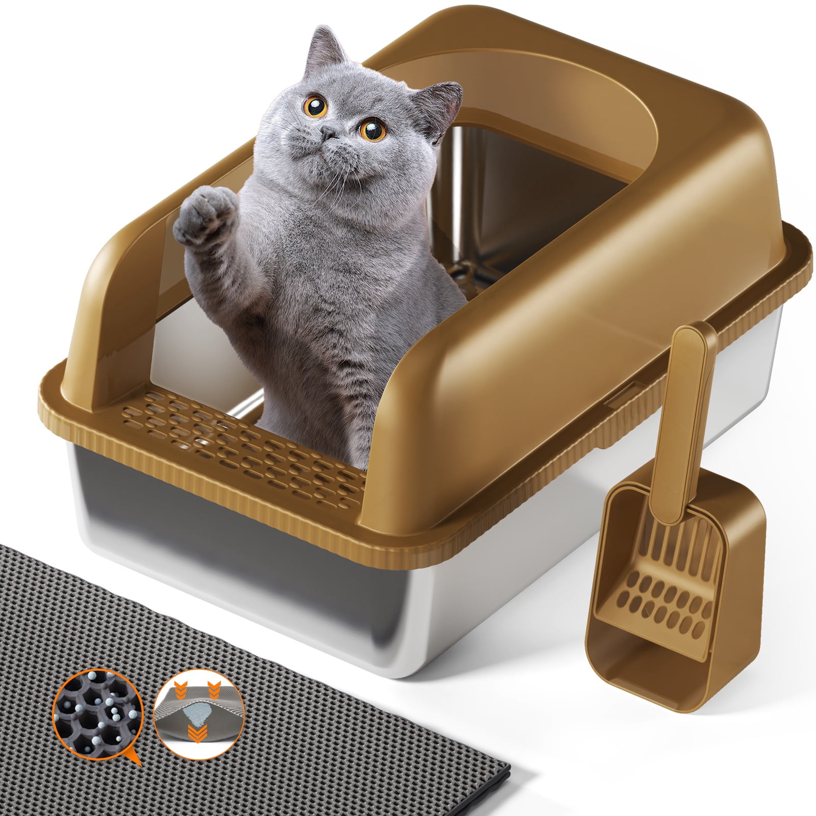 Fylica Stainless Metal XL Extra Large Cat Litter Box, Open Top High ...
