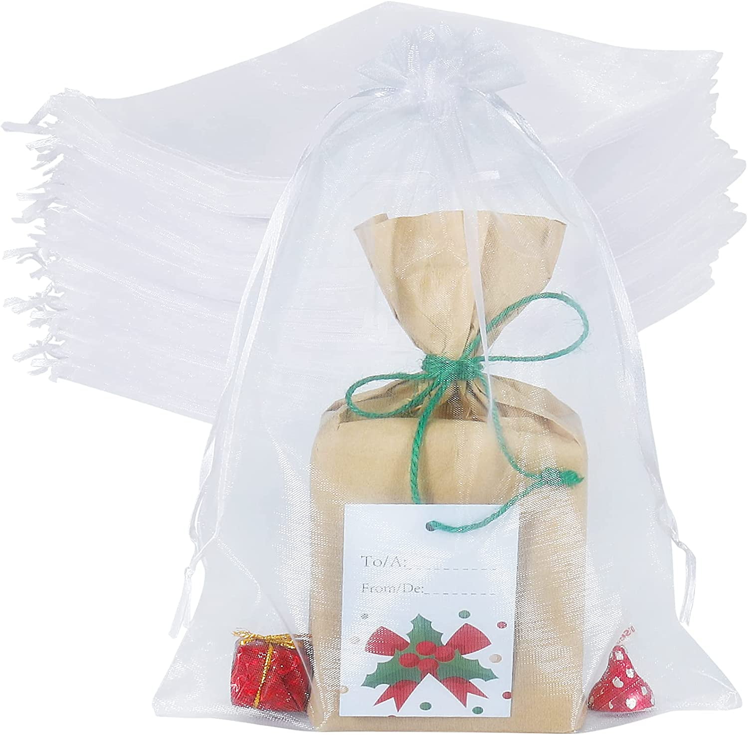 Fymlhomi 100pcs Large Organza Bags White, 8 x 12 inch Mesh Gift ...