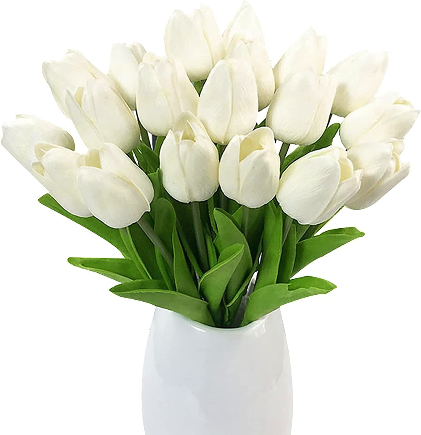 Fymlhomi 20 Pcs White Artificial Tulips Flowers Real Touch Tulips ...