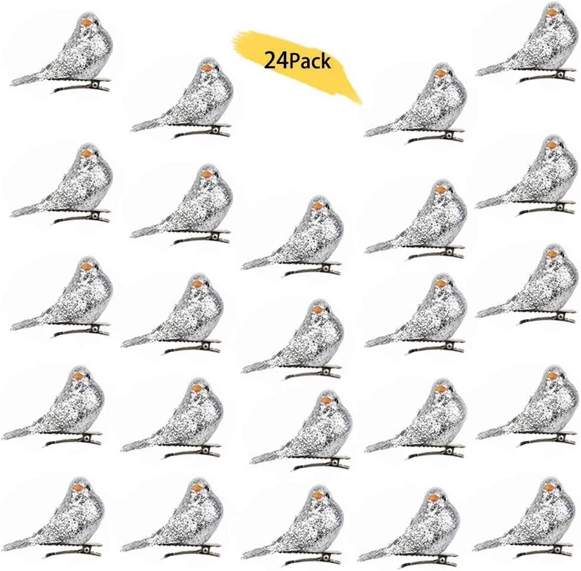 Fymlhomi 24 Pcs Artificial Simulation Foam Bird Glitter Mini Birds Clip ...