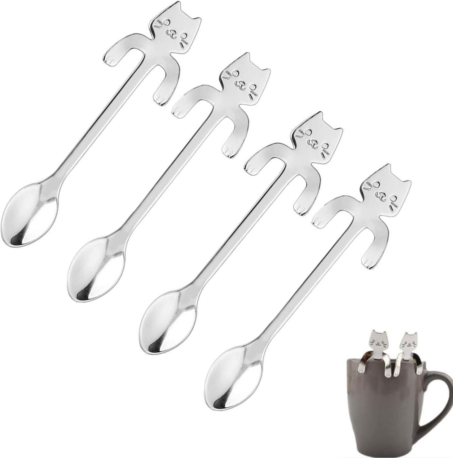 Fymlhomi 4 Pack Mini Cat Spoon Coffee Tea Spoon Set 304 Stainless Steel ...