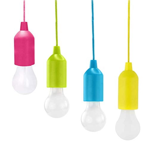 Fymlhomi 4Pcs LED Pull Cord Light Bulb Hanging Bulb Battery Powered ...