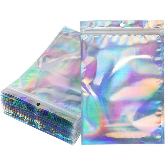 Fymlhomi 50pcs Holographic Foil Ziplock Bags 6x9 Inch, Resealable Mylar ...