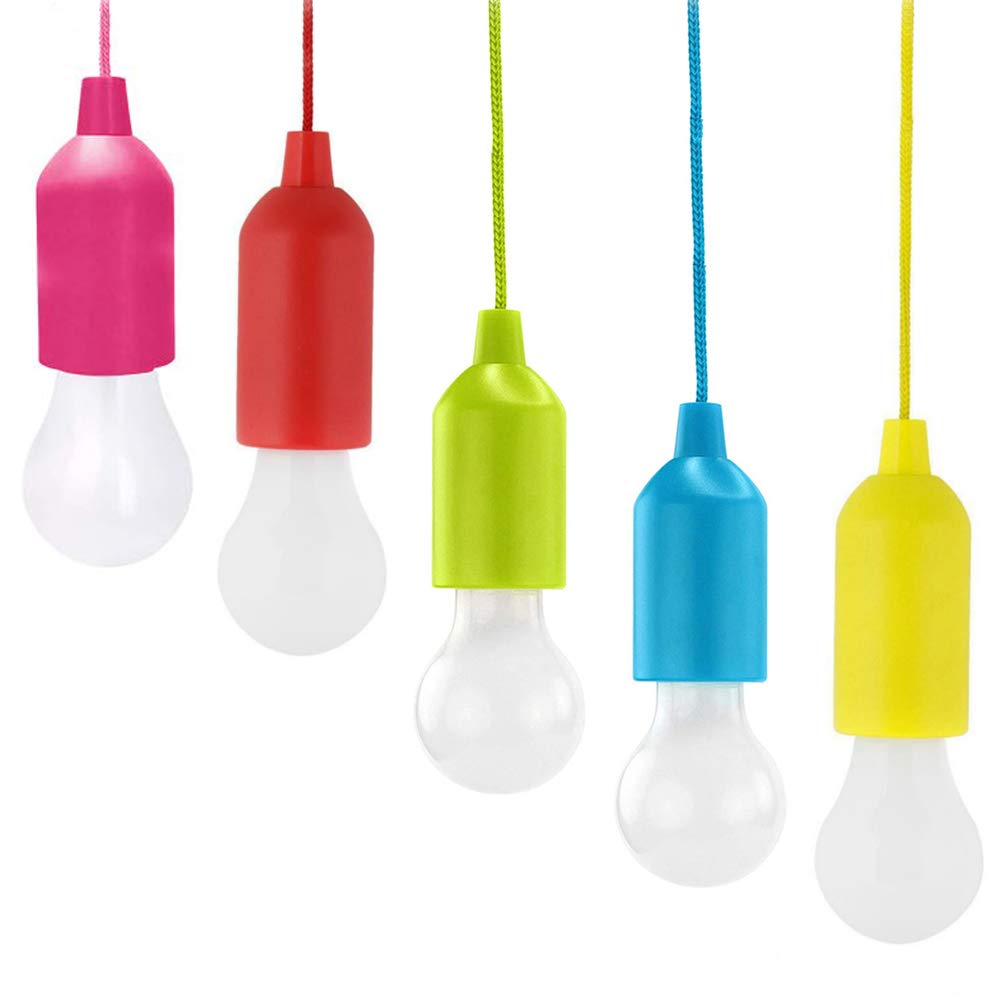 Fymlhomi 5Pcs LED Pull Cord Light Bulb Hanging Bulb Battery Powered ...